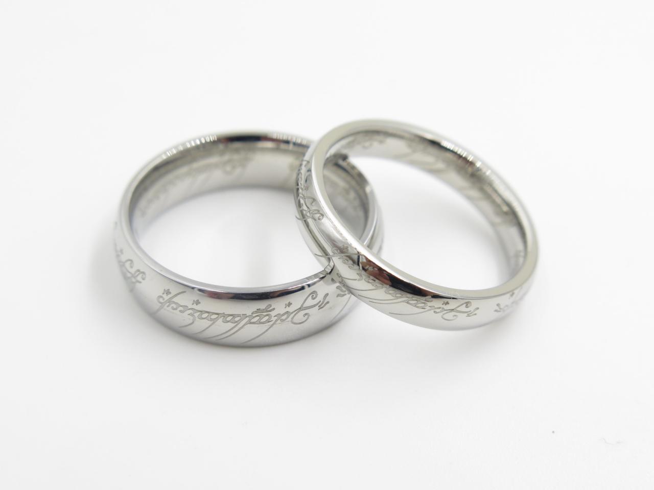 2pcs Silver Lord Of The Rings Stainless Steel Rings, Wedding Couple ...