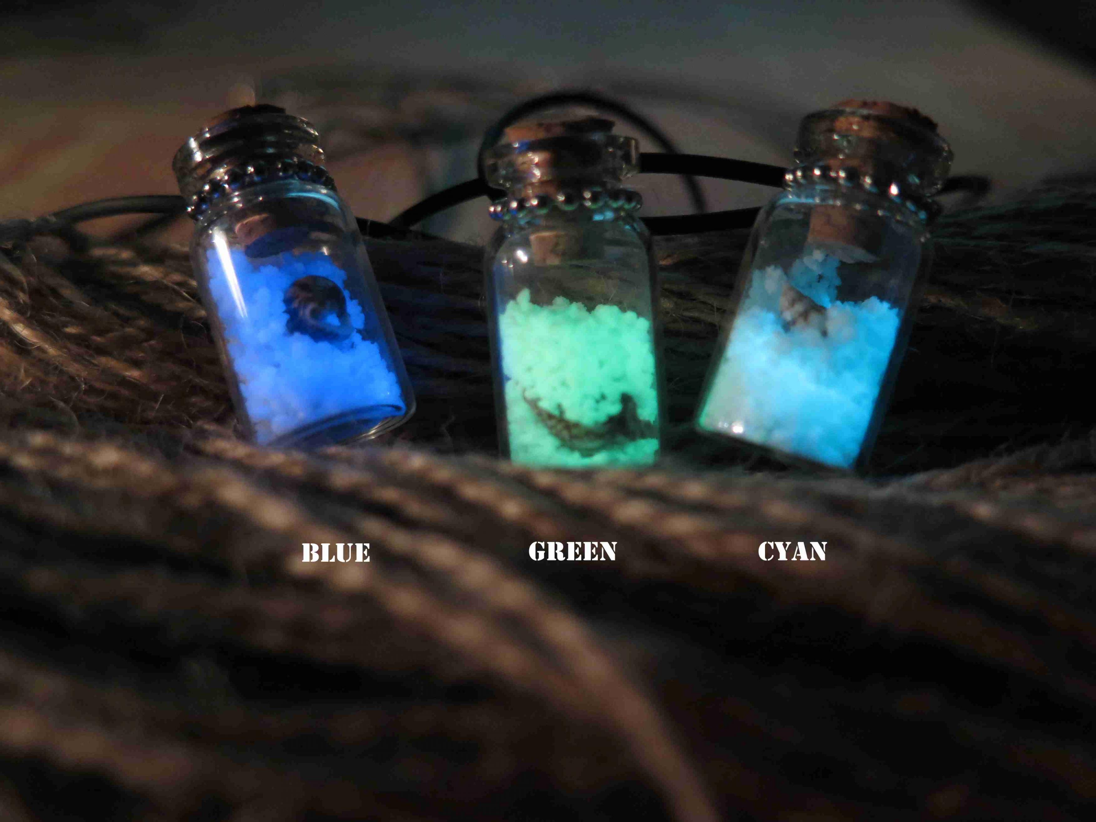 Cyan Wishing Bottle Glowing Necklace , Glow Bracelet In The Dark ...